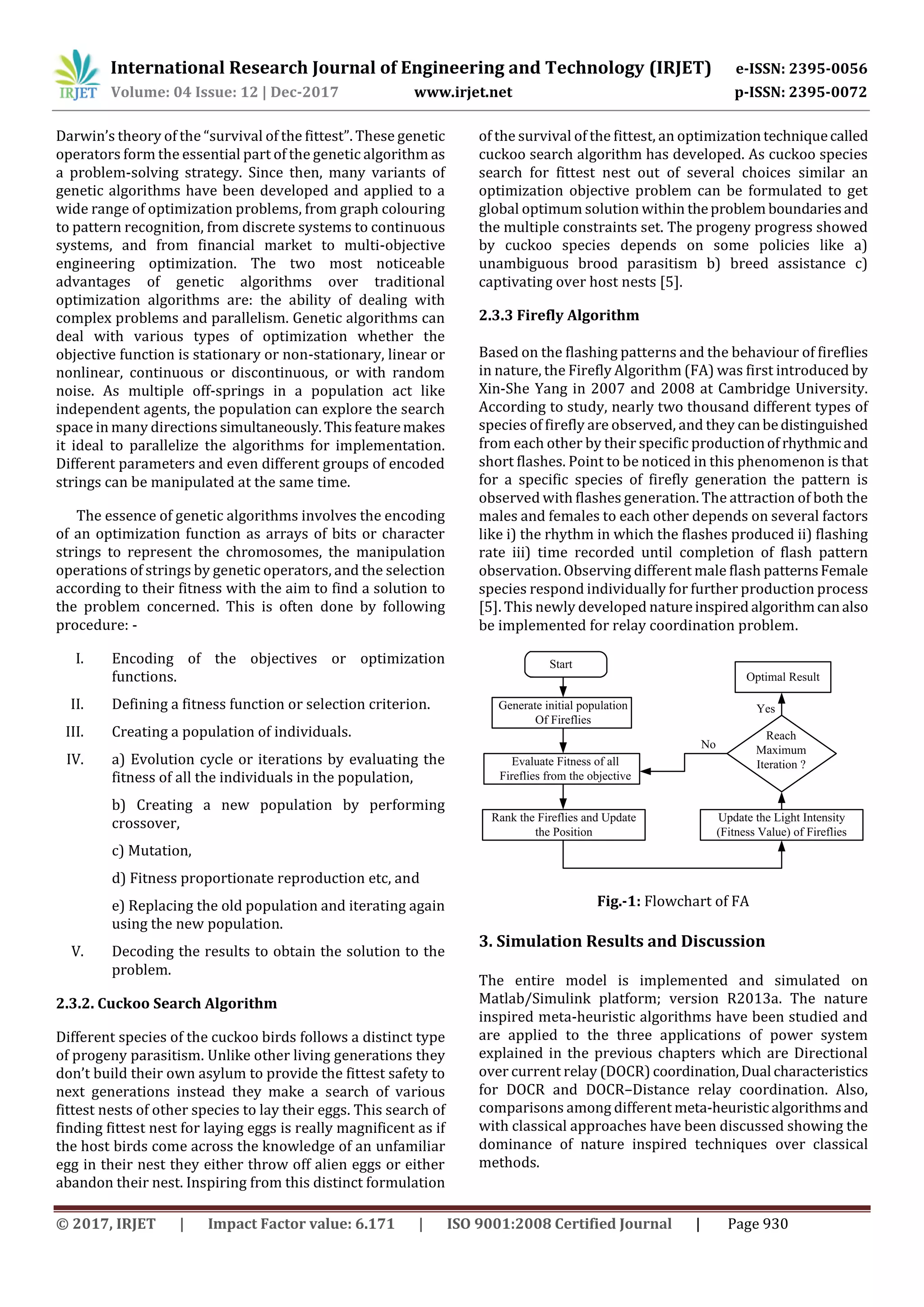 Optimal Overcurrent Relay Coordination using GA, FFA, CSA Techniques and Comparison | PDF