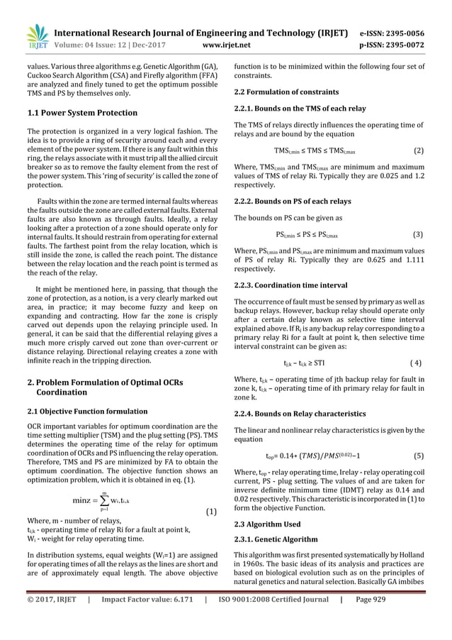 Optimal Overcurrent Relay Coordination using GA, FFA, CSA Techniques and Comparison | PDF