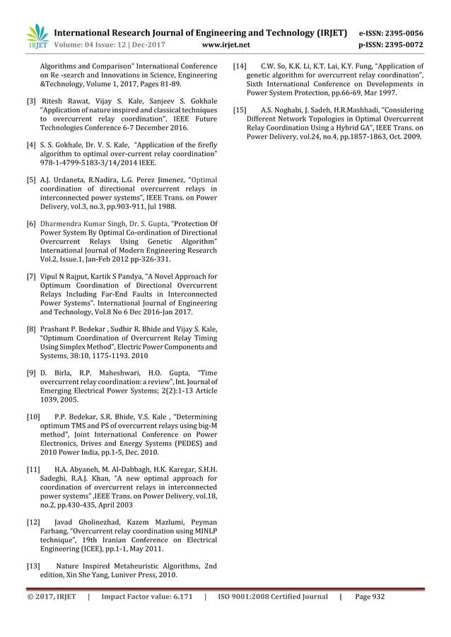 Optimal Overcurrent Relay Coordination Using Ga Ffa Csa Techniques And Comparison Pdf