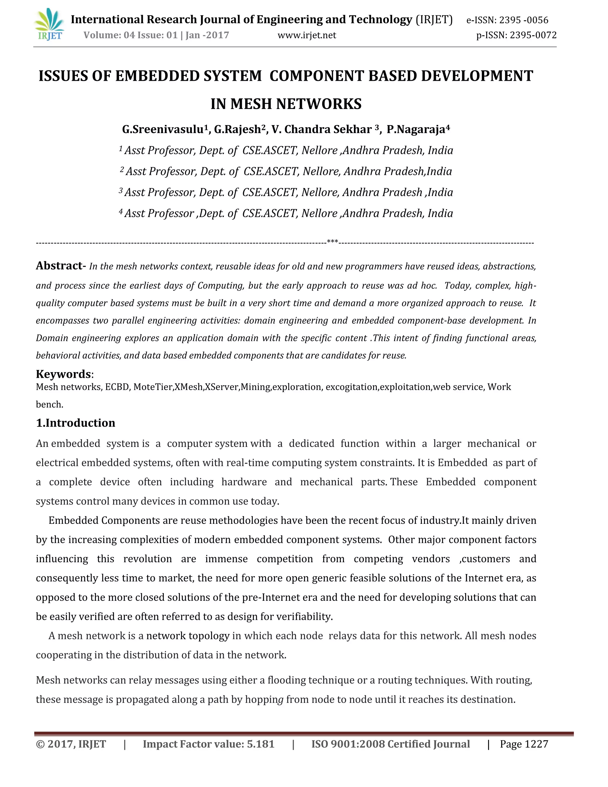 Issues Of Embedded System Component Based Development In Mesh Networks Pdf 7817
