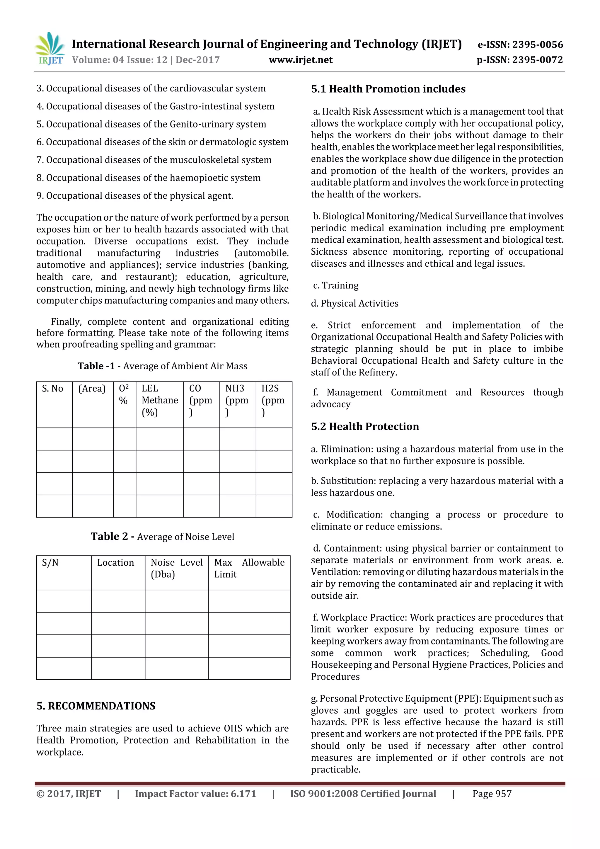 Study on Occupational Health and Diseases in Oil Industry | PDF