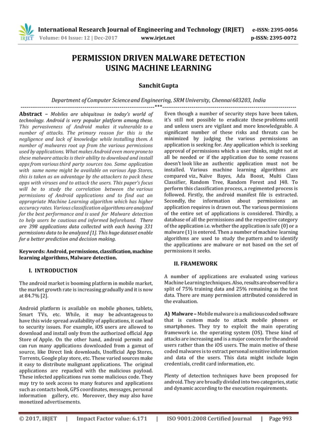 Permission Driven Malware Detection using Machine Learning | PDF