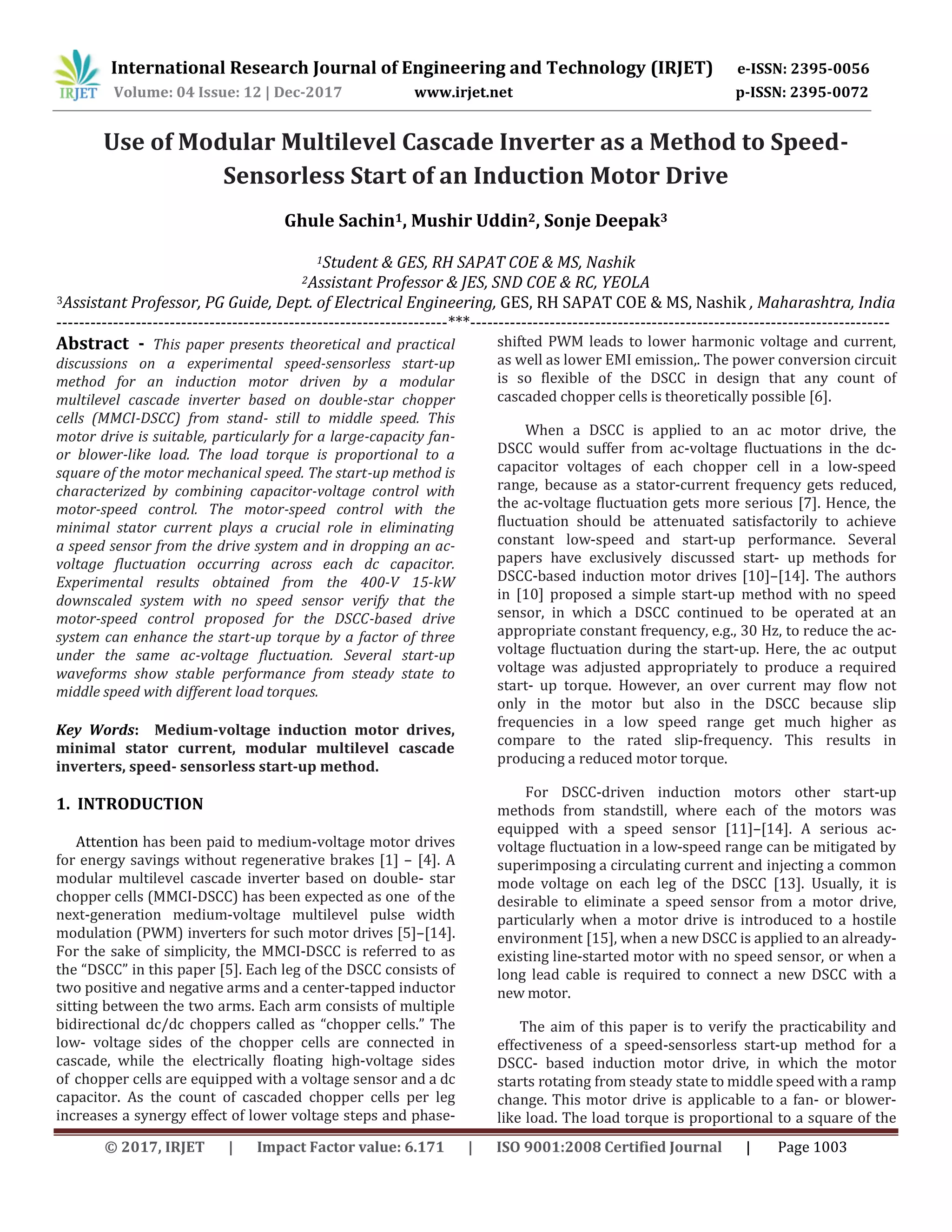 Use Of Modular Multilevel Cascade Inverter As A Method To Speed Sensorless Start Of An Induction