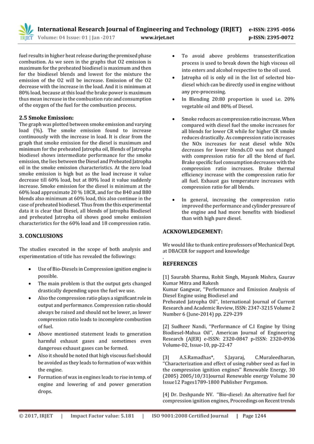 Performance Analysis of Emissions using Bio-Diesels as Fuel for different Compression Ratio ...