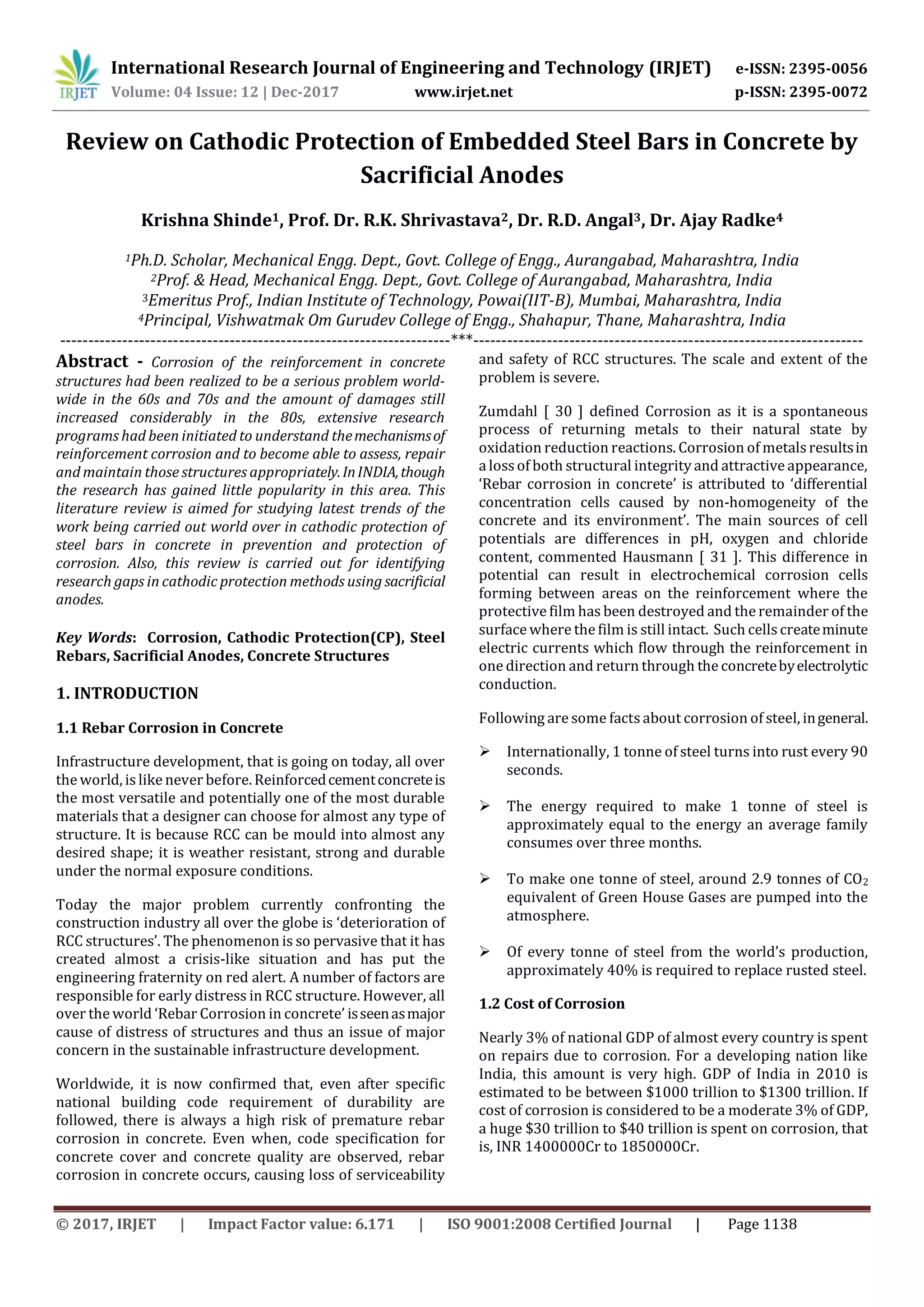 Review on Cathodic Protection of Embedded Steel Bars in Concrete by ...