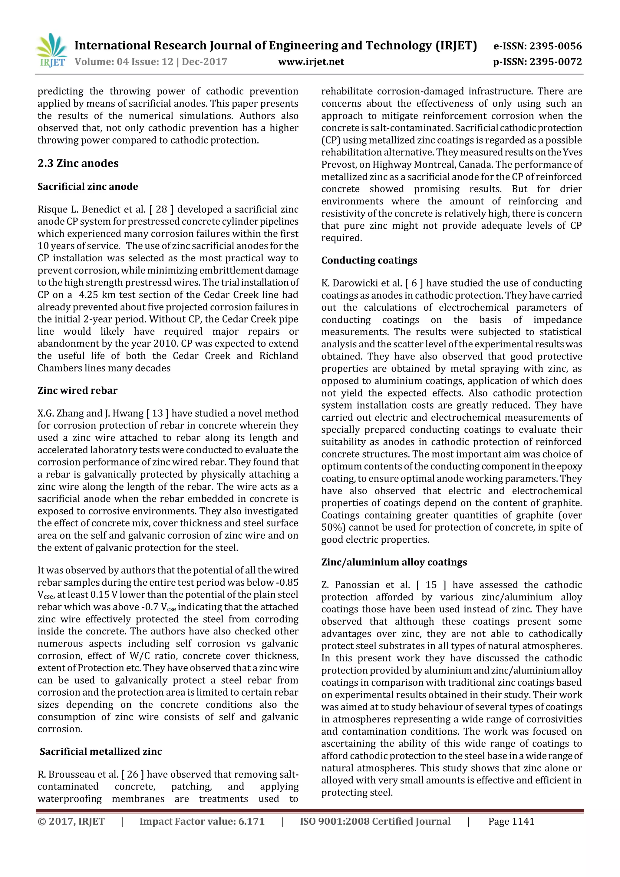 Review on Cathodic Protection of Embedded Steel Bars in Concrete by ...