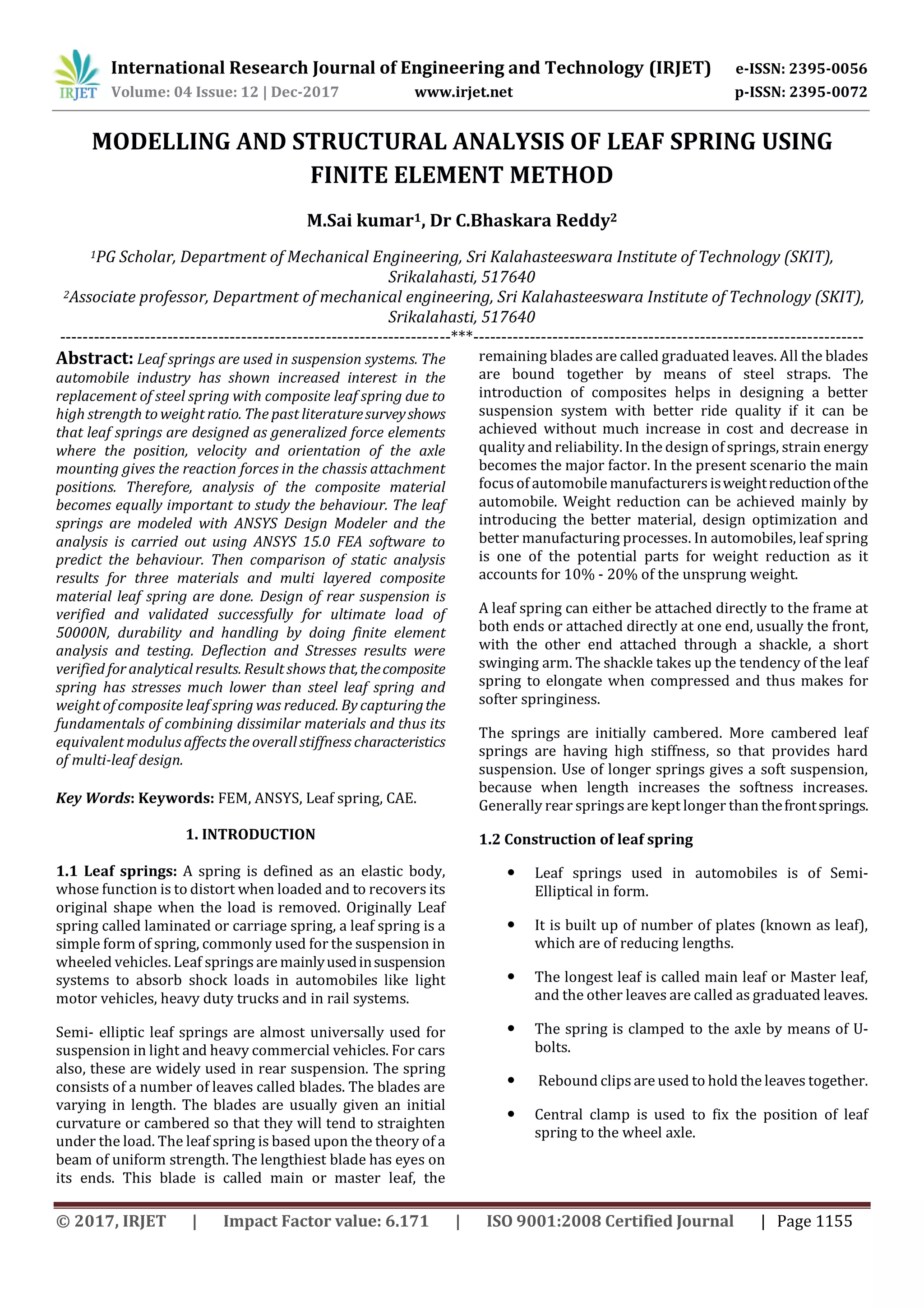 Modelling and Structural Analysis of Leaf Spring using Finite Element Method | PDF