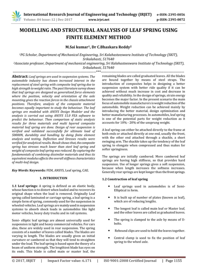 Modelling and Structural Analysis of Leaf Spring using Finite Element ...
