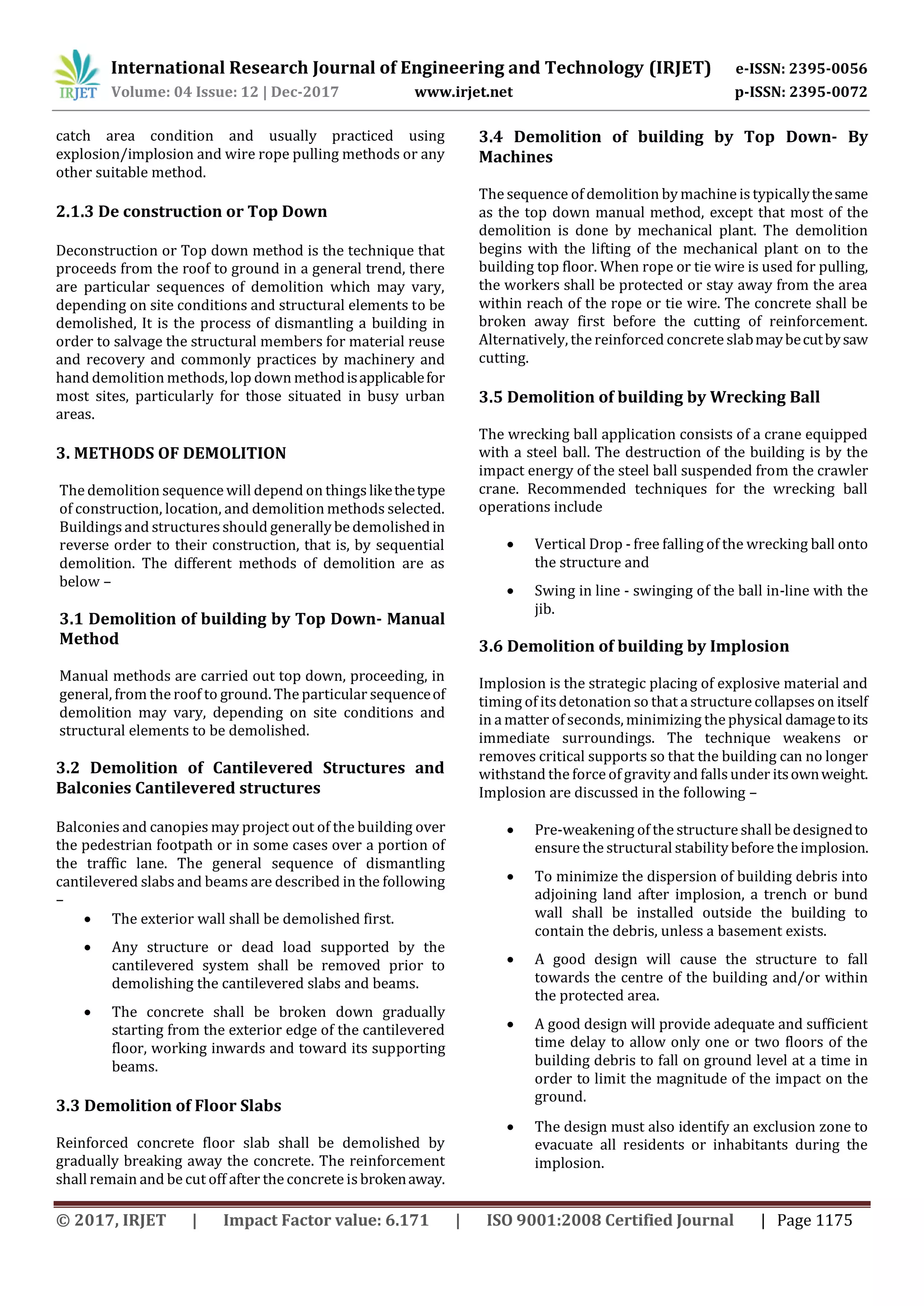 Study of Safety in Demolition of Buildings | PDF