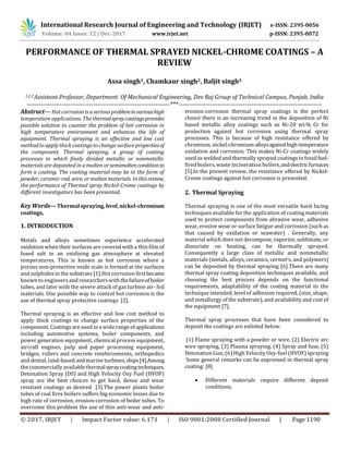 Performance of Thermal Sprayed Nickel-Chrome Coatings – A Review | PDF
