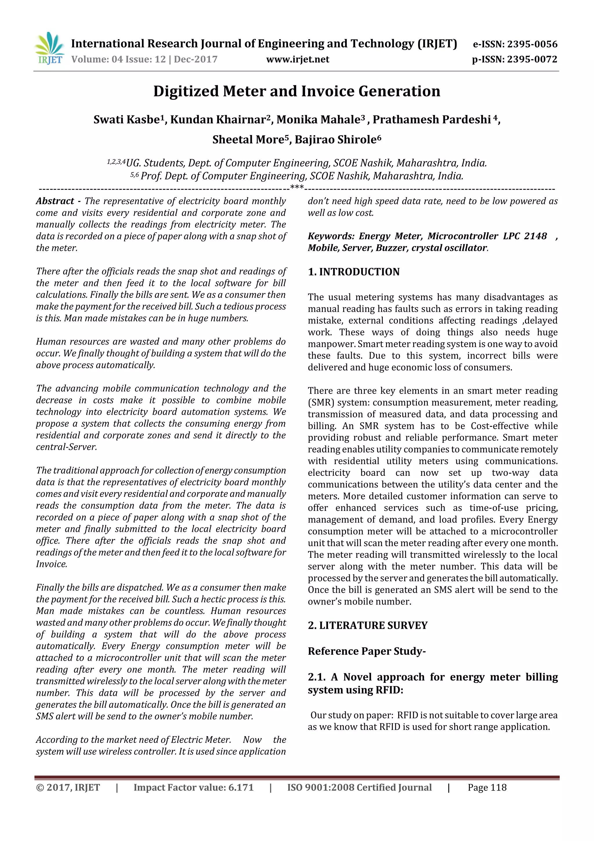 Digitized Meter and Invoice Generation | PDF | Internet of Things ...