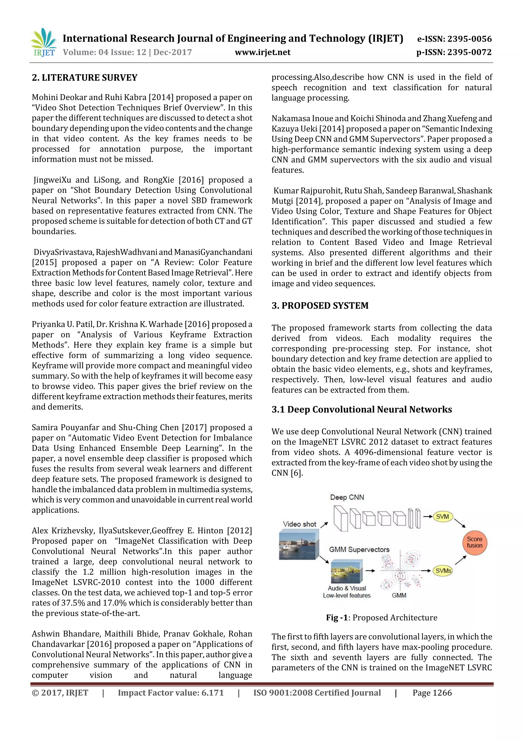 Overview Of Video Concept Detection Using Cnn Convolutional Neural