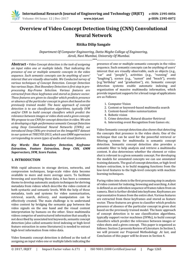 Overview Of Video Concept Detection Using Cnn Convolutional Neural