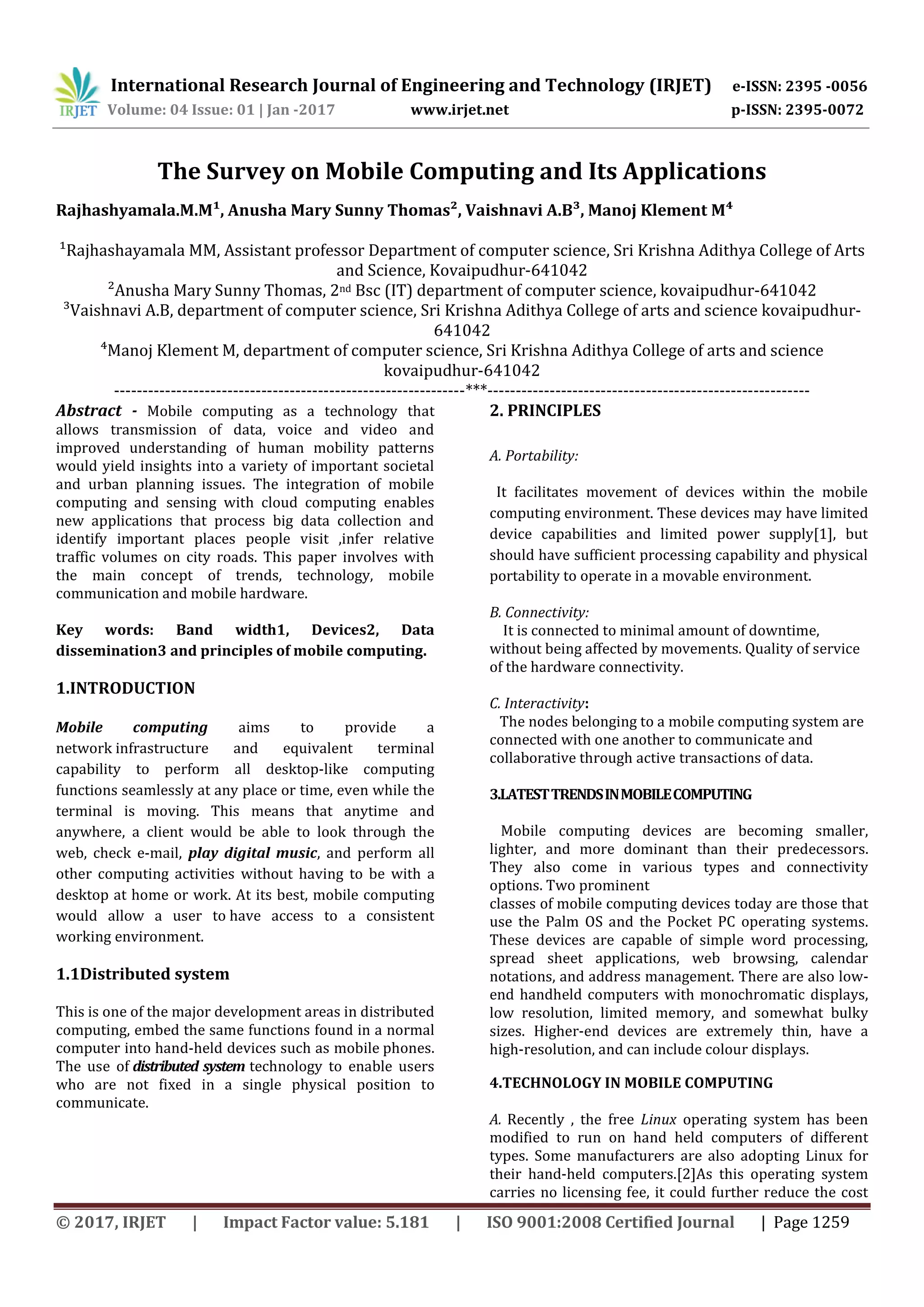 The Survey on Mobile Computing and its Applications | PDF