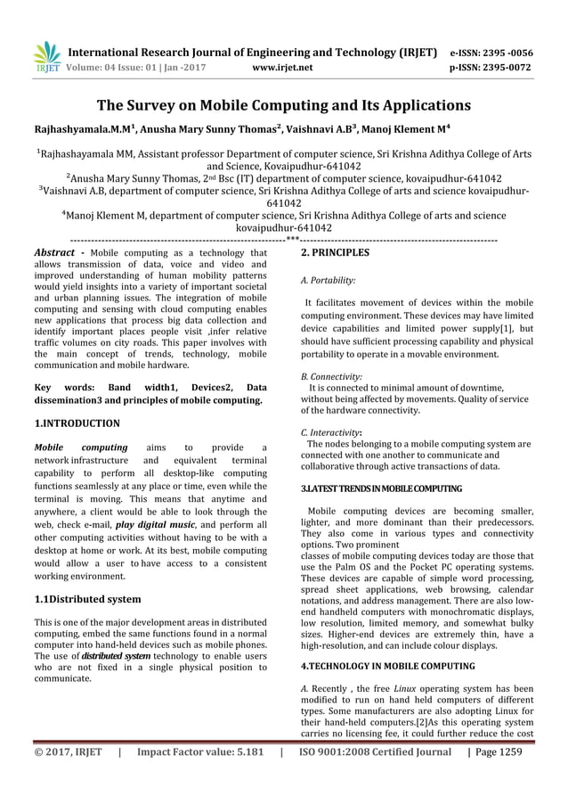 The Survey on Mobile Computing and its Applications | PDF
