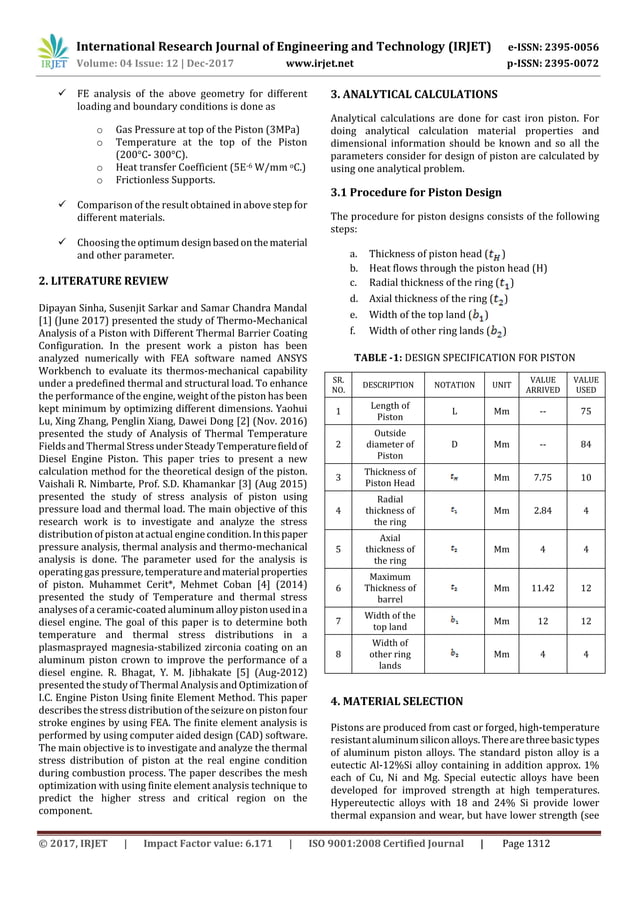 Design, Thermal Analysis and Optimization of a Piston using Ansys | PDF | Physics | Science