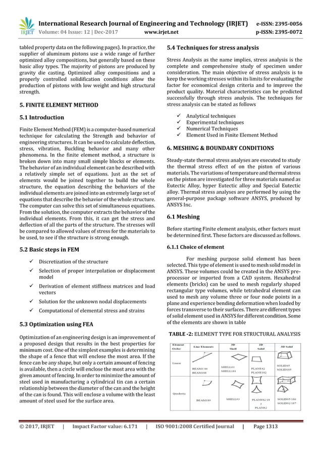 Design, Thermal Analysis and Optimization of a Piston using Ansys | PDF | Physics | Science