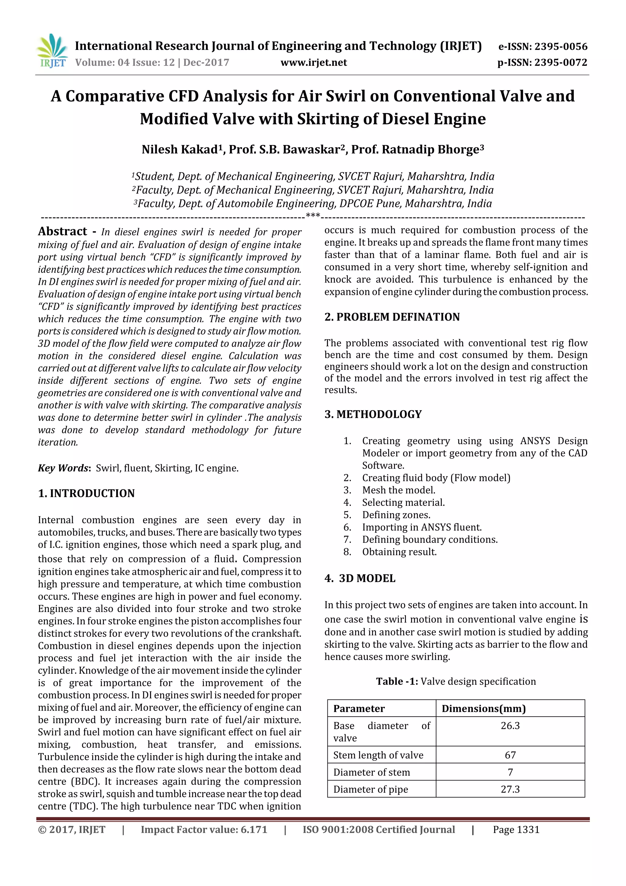A Comparative CFD Analysis for Air Swirl on Conventional Valve and Modified Valve with Skirting ...