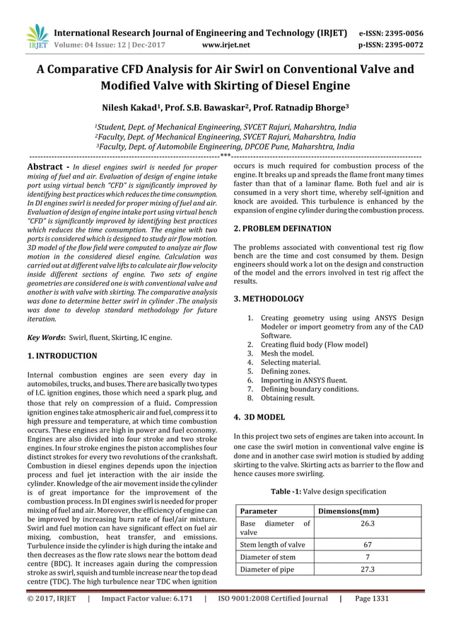A Comparative CFD Analysis for Air Swirl on Conventional Valve and Modified Valve with Skirting ...