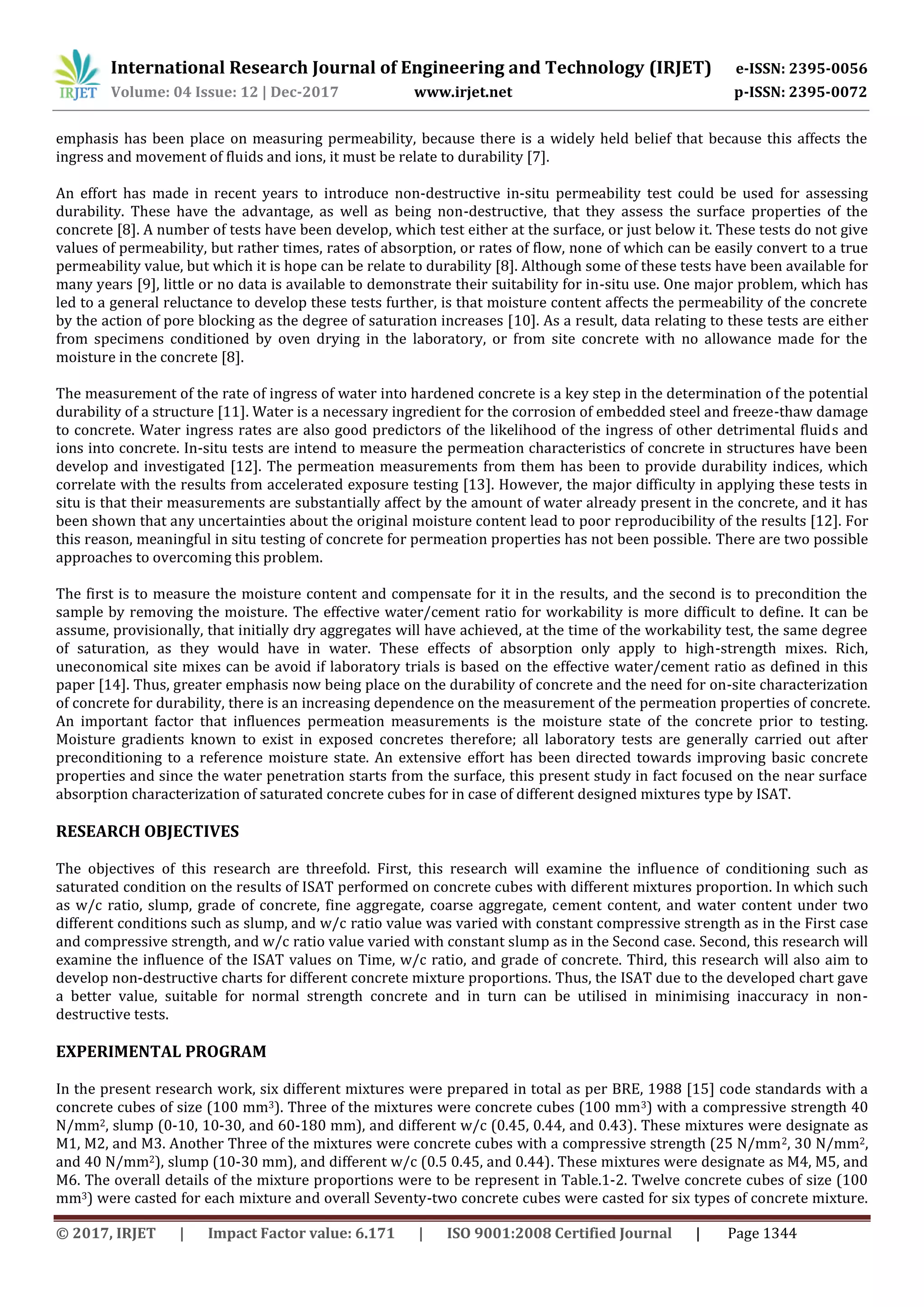 Evaluation of Saturated Conditioned Concrete Cubes by Initial Surface ...