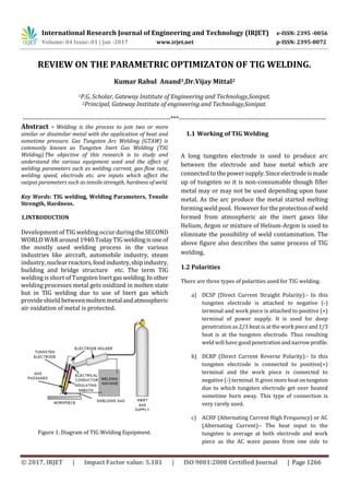 Review on the parametric optimizaton of Tig welding | PDF