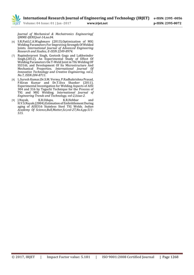 Review On The Parametric Optimizaton Of Tig Welding Pdf