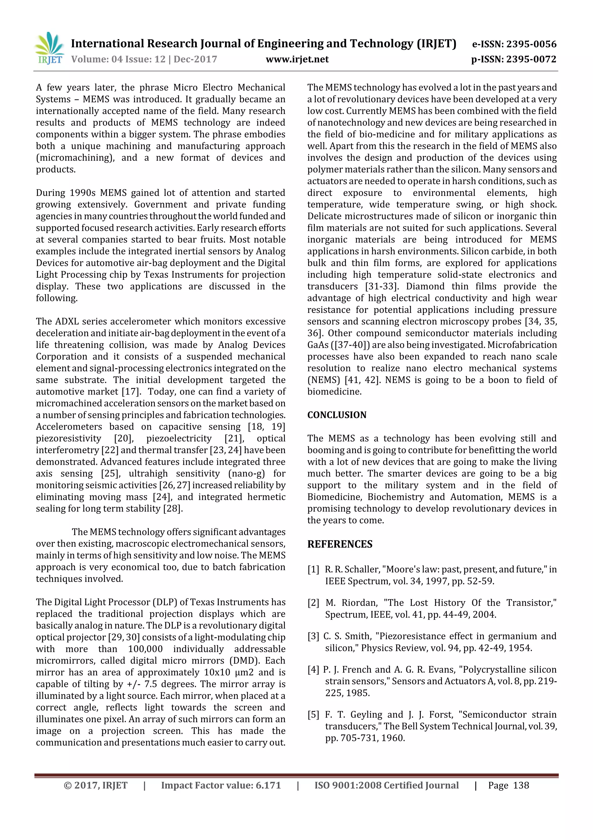 Evolution of MEMS Technology | PDF