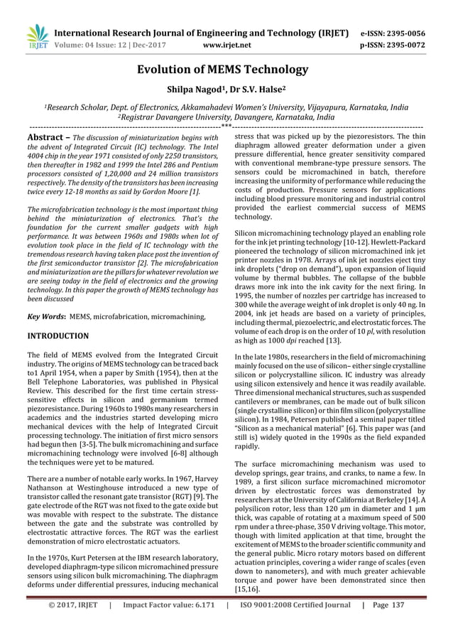 Evolution of MEMS Technology | PDF