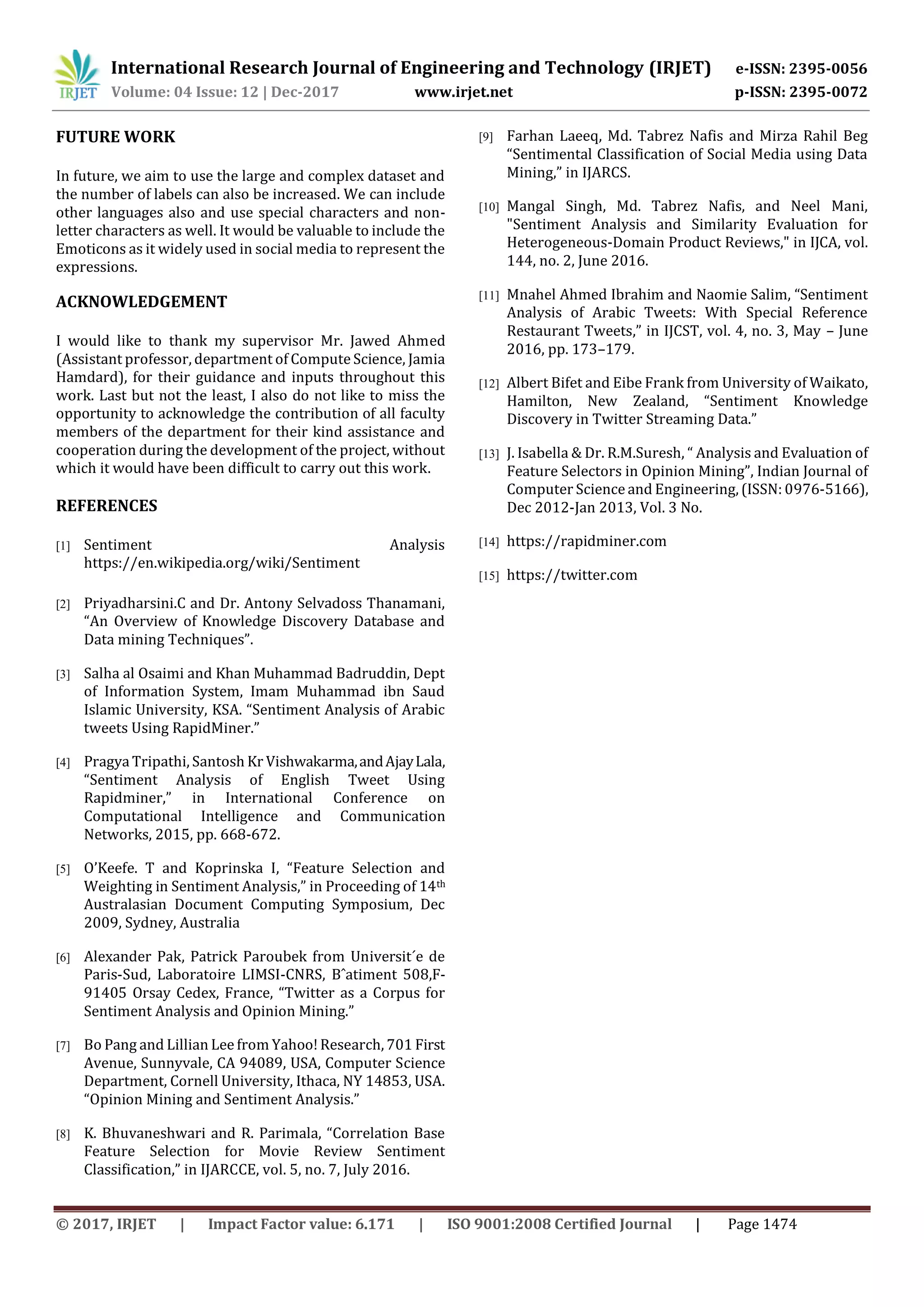 Sentiment Analysis and Classification of Tweets using Data Mining | PDF