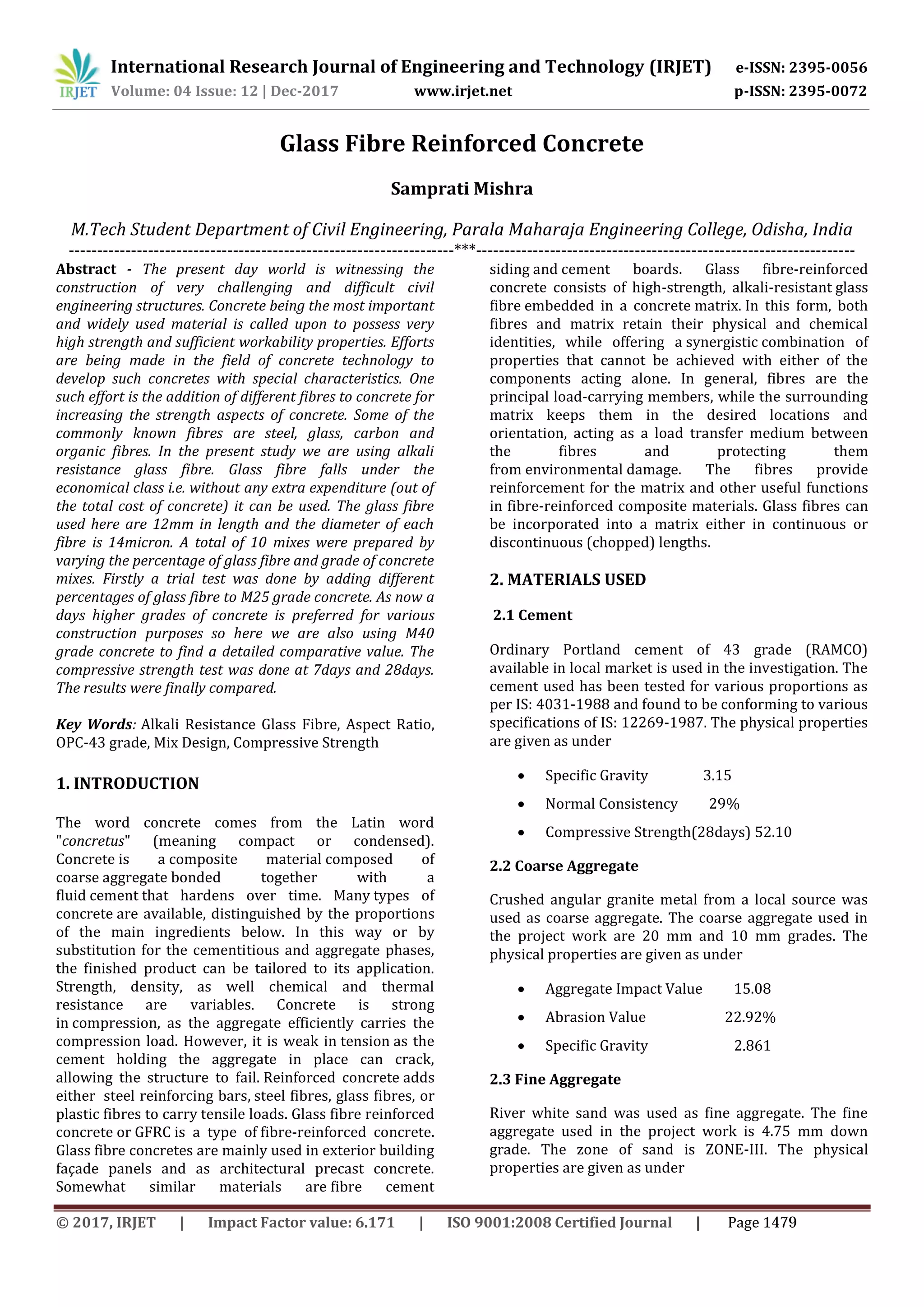 Glass Fibre Reinforced Concrete | PDF
