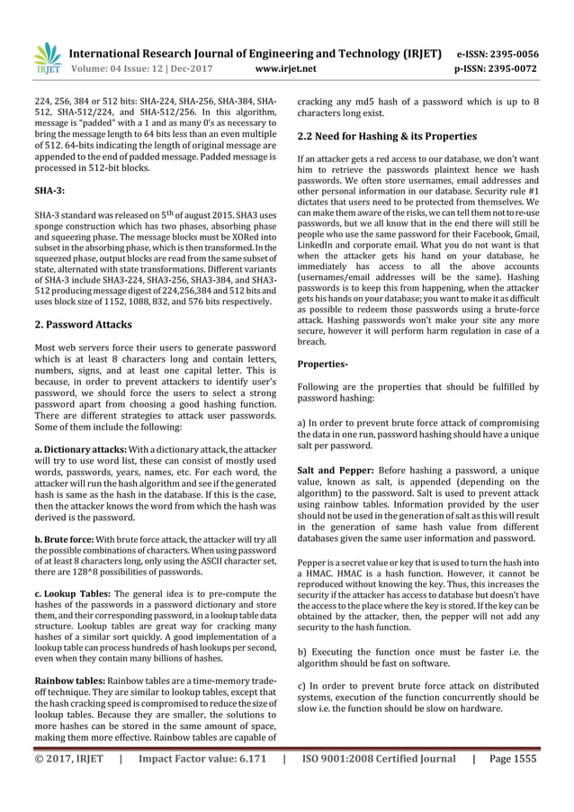 A Survey of Password Attacks and Safe Hashing Algorithms | PDF