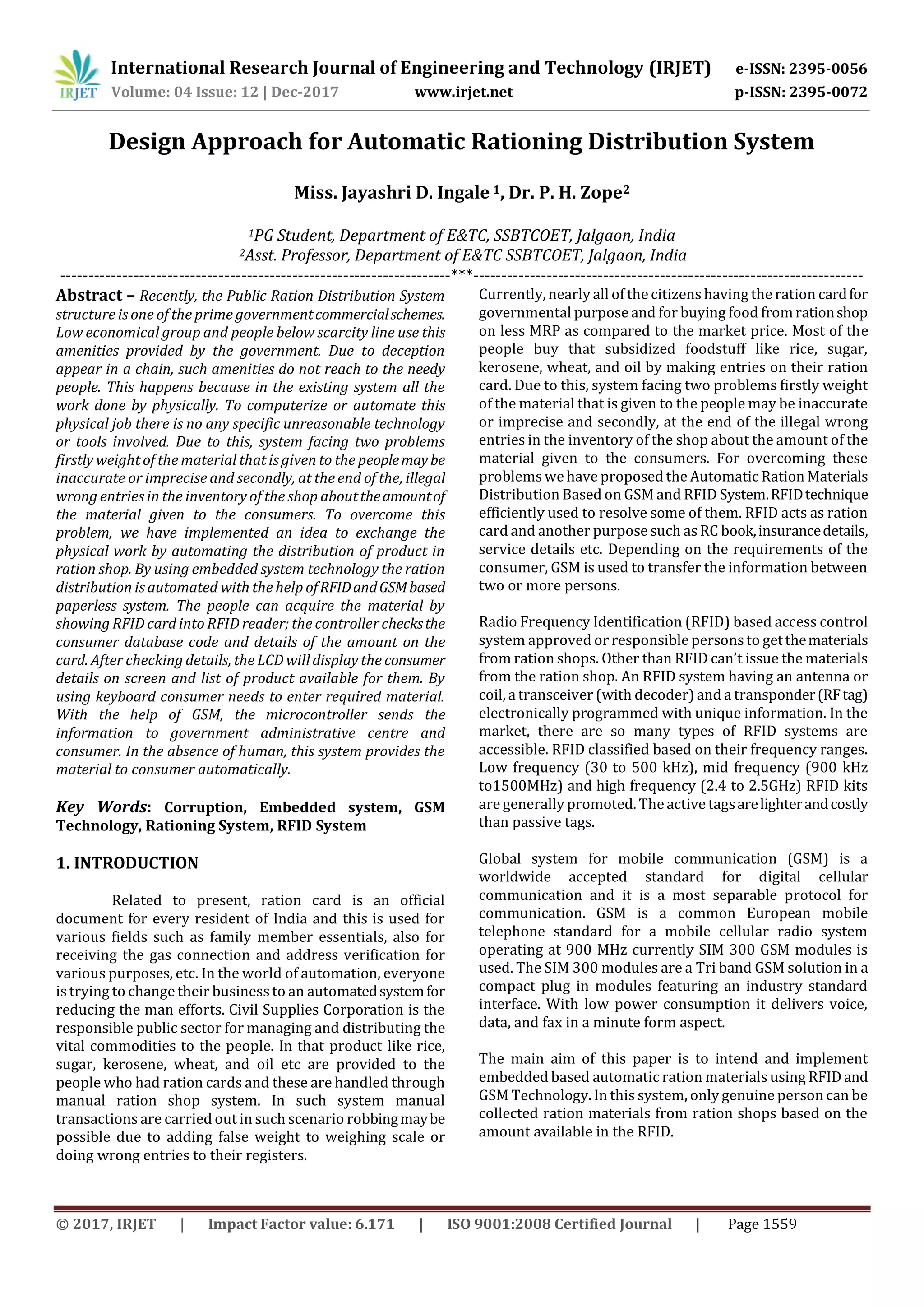 Design Approach for Automatic Rationing Distribution System | PDF