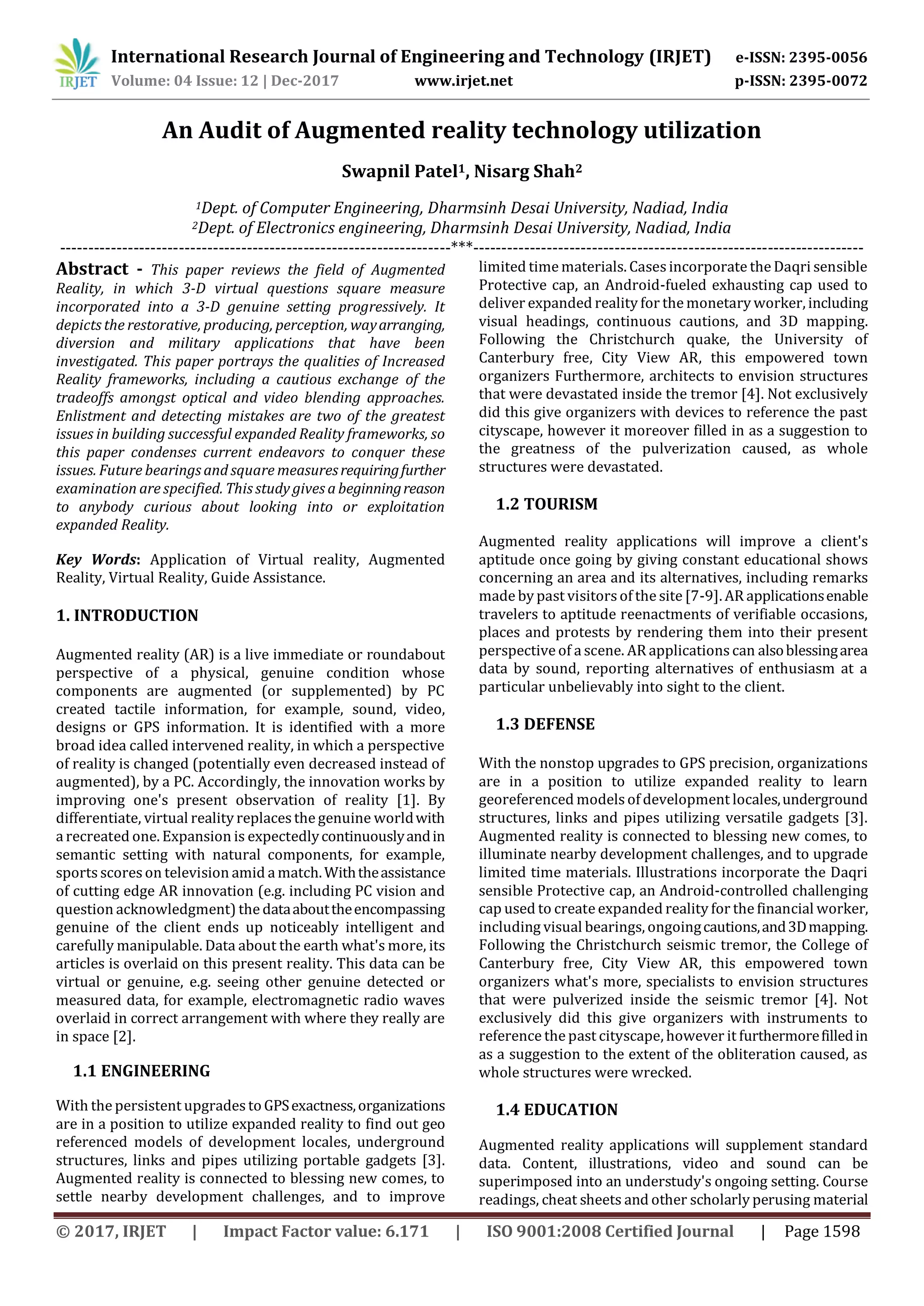 An Audit of Augmented Reality Technology Utilization | PDF