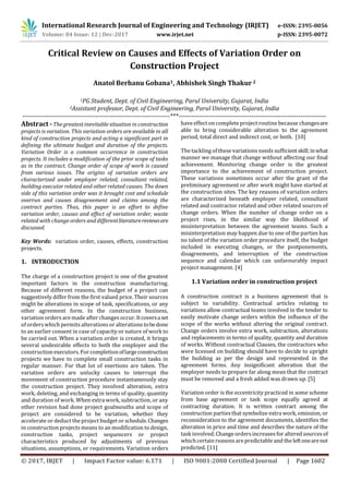 Critical Review on Causes and Effects of Variation Order on ...