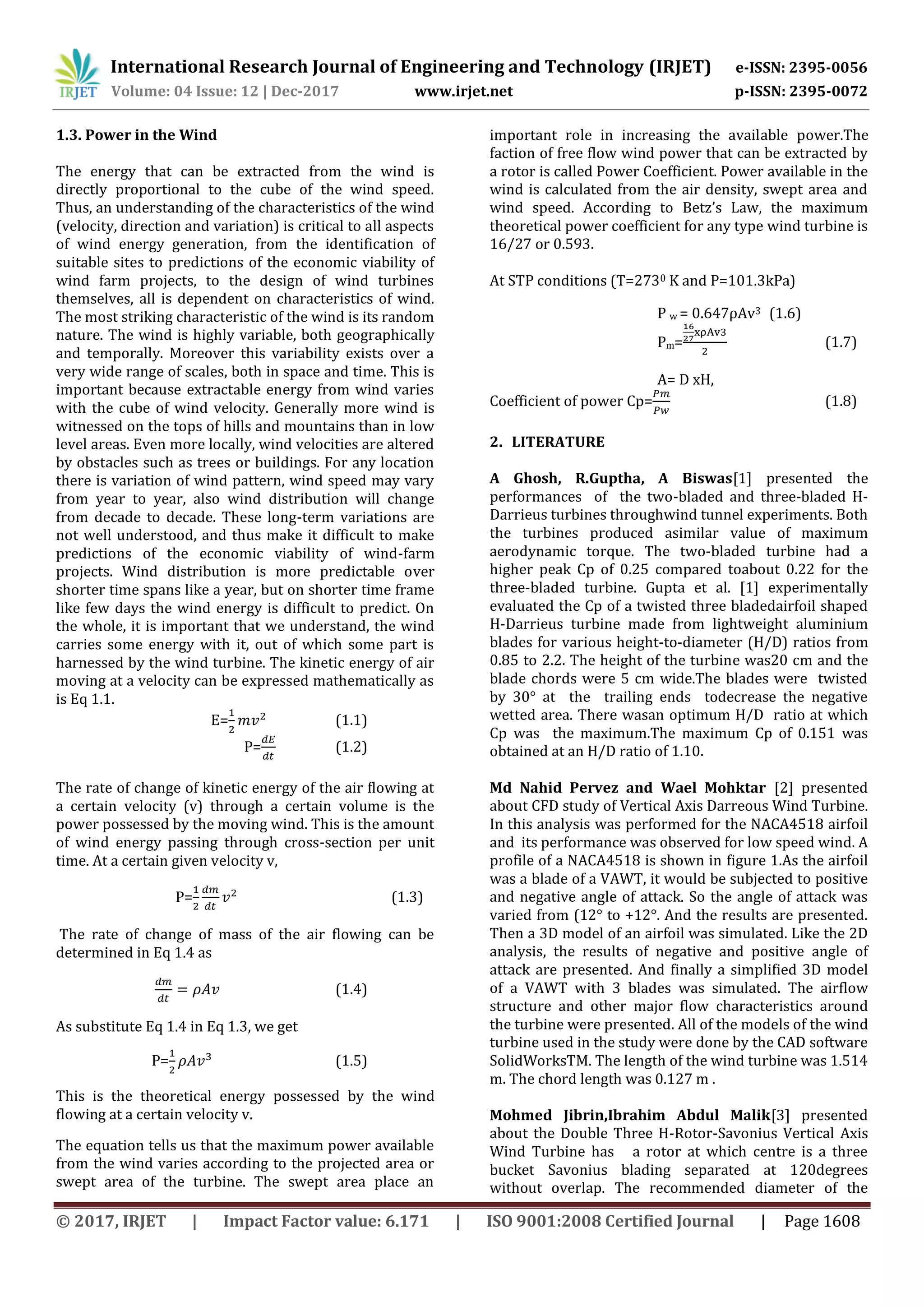 CFD Analysis of a Three Bladed H-Rotor of Vertical Axis Wind Turbine ...