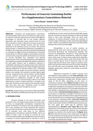 Performance of Concrete Containing Zeolite as a Supplementary Cementitious Material | PDF