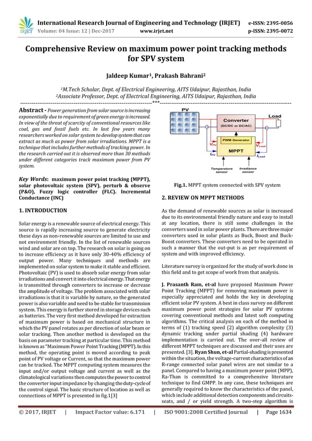 Comprehensive Review on Maximum Power Point Tracking Methods for SPV System | PDF