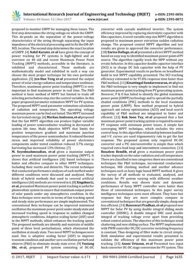 Comprehensive Review On Maximum Power Point Tracking Methods For Spv System Pdf