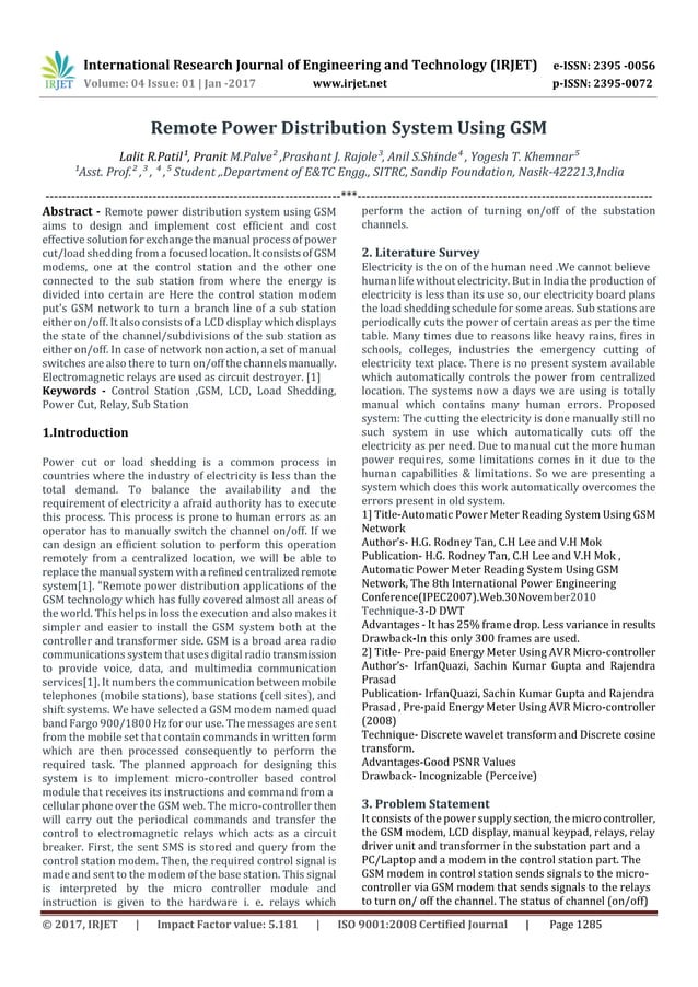 Remote Power Distribution System using GSM | PDF