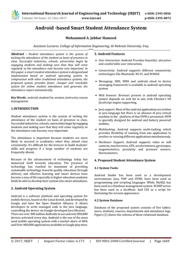 Android -based Smart Student Attendance System | PDF