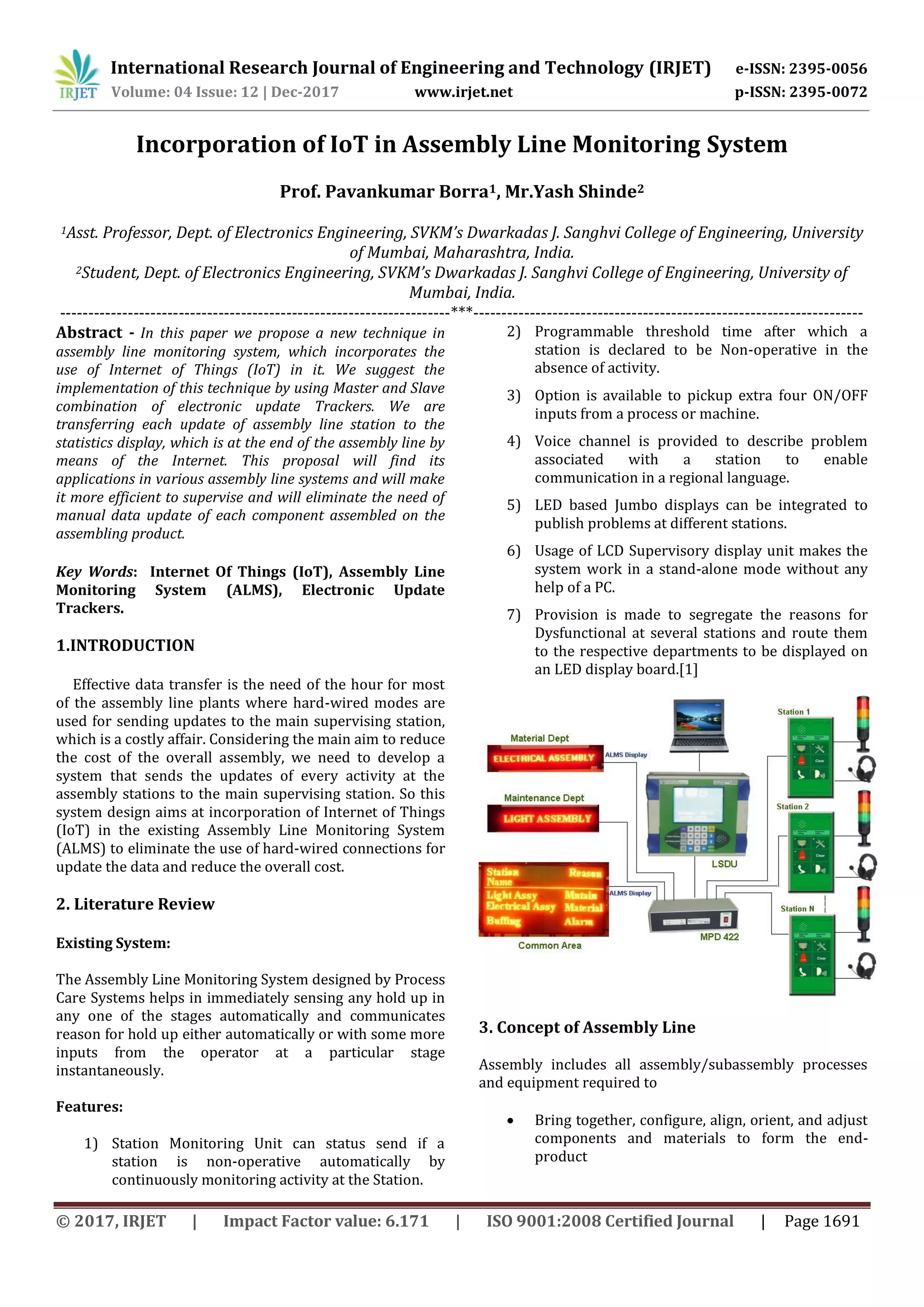 Incorporation of IoT in Assembly Line Monitoring System | PDF