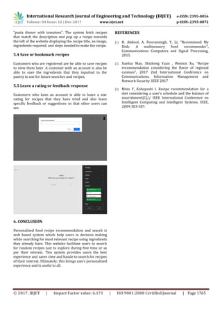 Personalized Food Recipe Recommendation and Search | PDF
