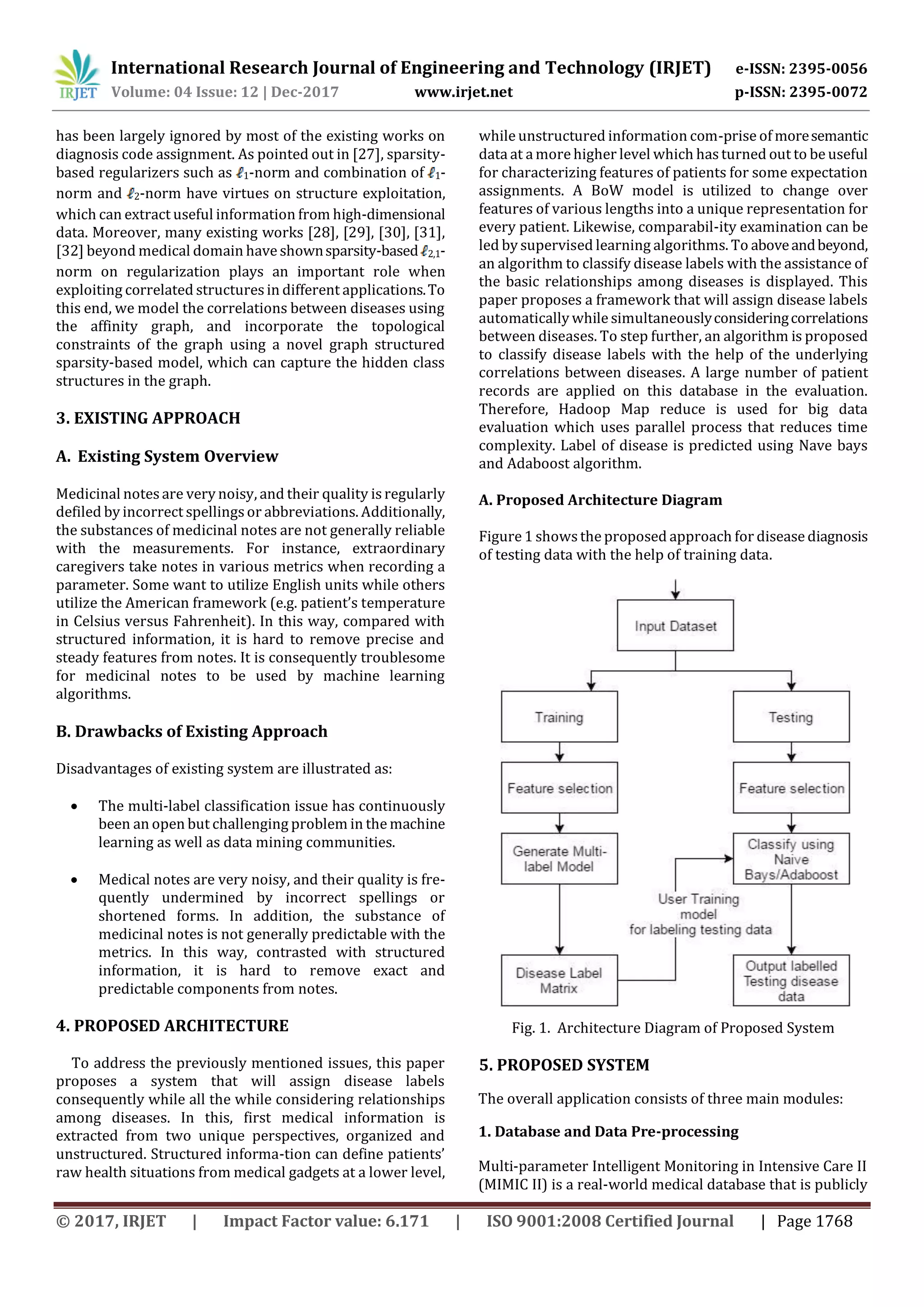 Disease detection for multilabel big dataset using MLAM, Naive Bayes, Adaboost Classification | PDF