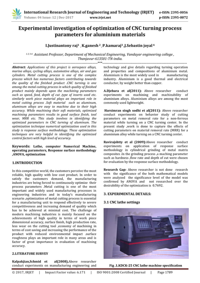 Experimental Investigation Of Optimization Of Cnc Turning Process