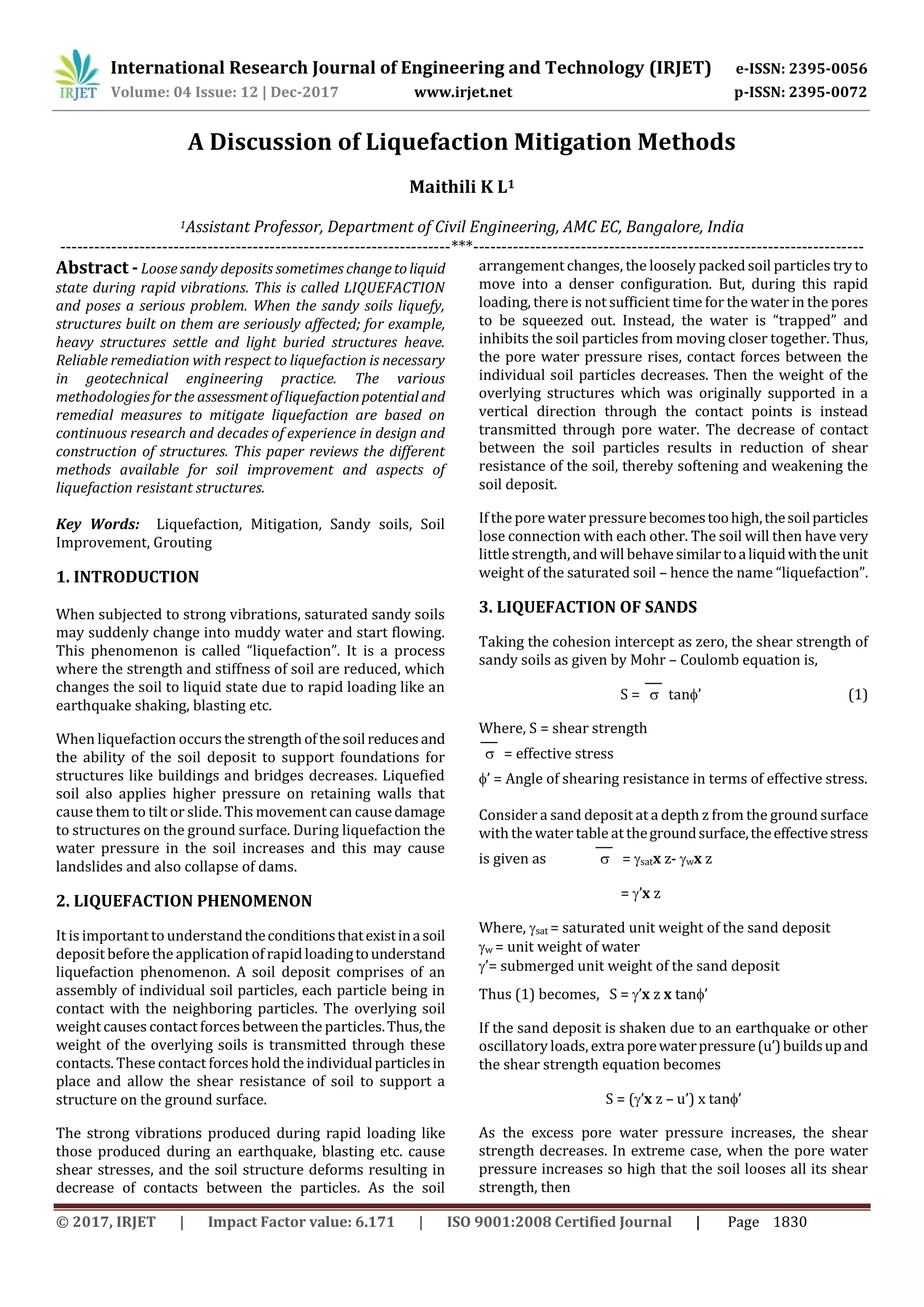 A Discussion of Liquefaction Mitigation Methods | PDF