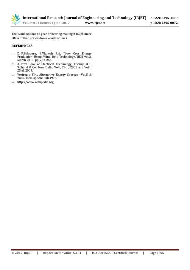 A Review Paper on Converting Wind Energy to Electrical Energy using Wind-Belt Technology | PDF ...