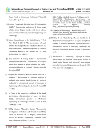 Neem Oil Methyl Ester a promising source to power DI-CI Engine. | PDF