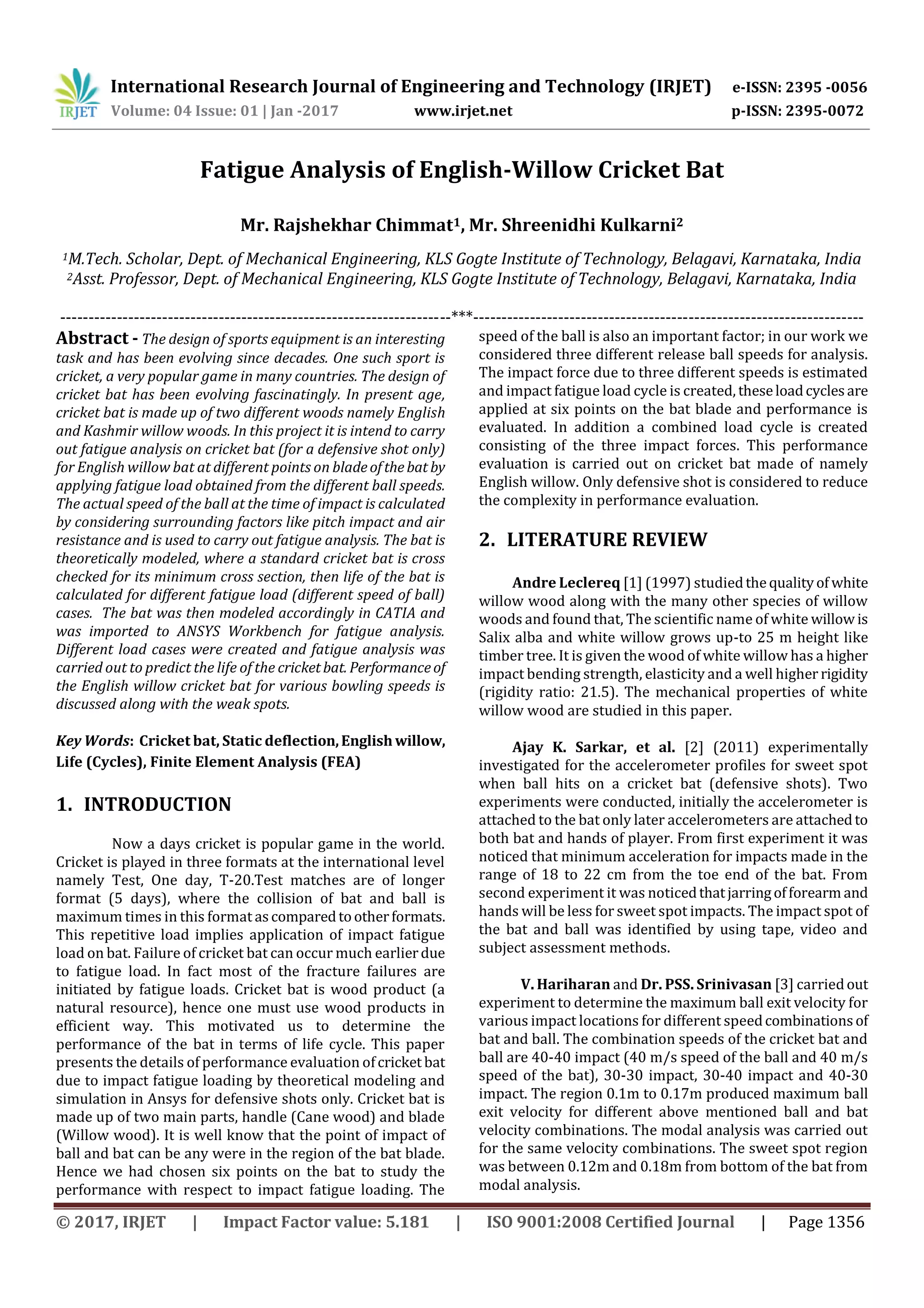 Fatigue Analysis of English-Willow Cricket Bat | PDF