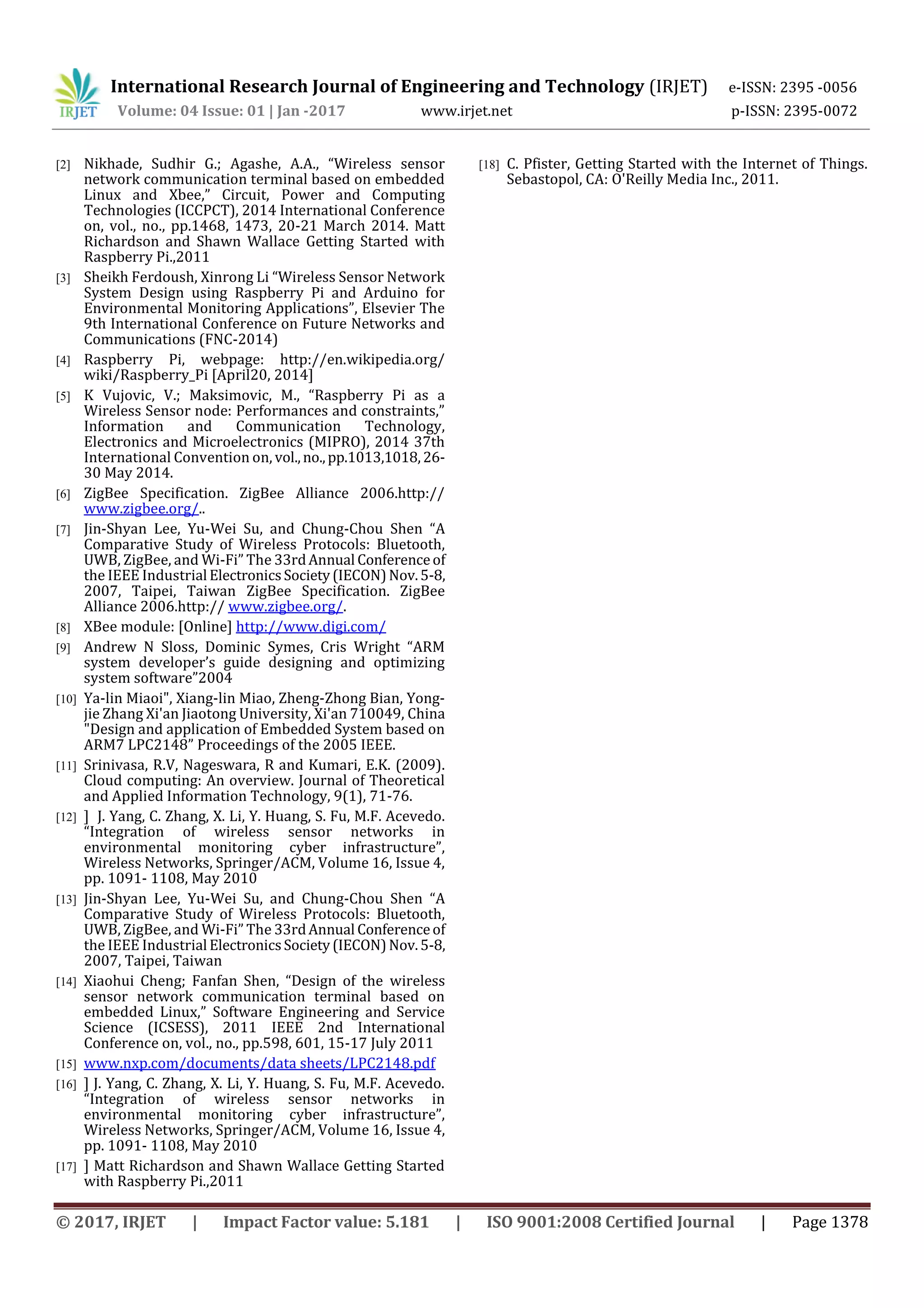 Environmental Monitoring using Wireless Sensor Networks (WSN) based on IOT. | PDF