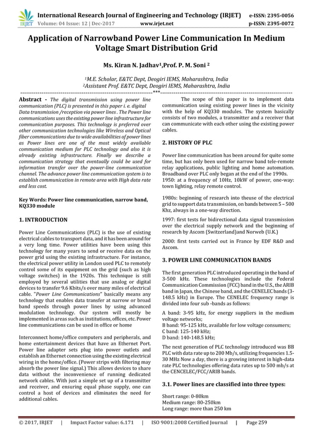Application of NarrowBand Power Line Communication in Medium Voltage Smart Distribution Grid ...